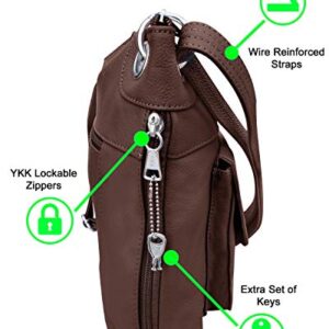 Concealed Carry Cross Body Leather Gun Purse with Locking Zipper (Brown)