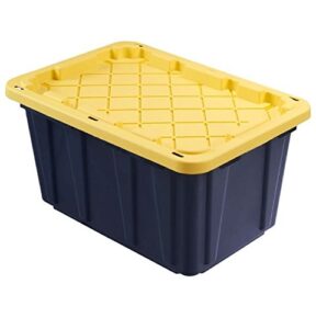 hdx 27 gal. strong box plastic storage tote in black and yellow