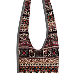 Hippie Crossbody Bag Thai Top Zip Hobo Sling Bag Handmade Hipster Messenger Bag (Elephant)