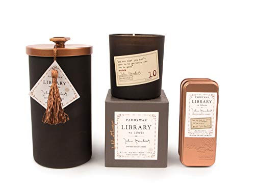 Paddywax Candles TRL10Z Library Collection John Steinbeck 2-Wick Scented Travel Tin Candle, 3.5-Ounce, Smoked Birch & Amber