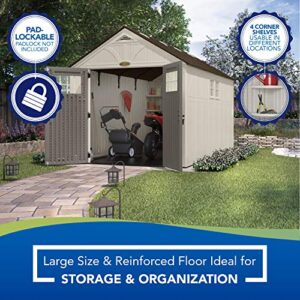 Suncast 13' x 8' Tremont Storage Shed with Windows - Natural Wood-like Outdoor Storage for Power Equipment and Yard Tools - All-Weather Resin Material, Skylights and Shingle Style Roof, 13' 2-3/4" by 8' 4-1/2"