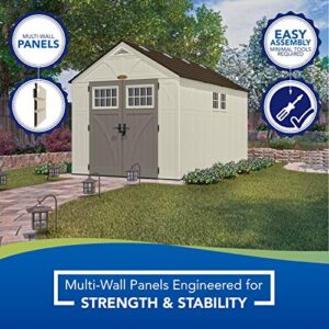 Suncast 13' x 8' Tremont Storage Shed with Windows - Natural Wood-like Outdoor Storage for Power Equipment and Yard Tools - All-Weather Resin Material, Skylights and Shingle Style Roof, 13' 2-3/4" by 8' 4-1/2"