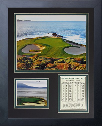 Legends Never Die Pebble Beach Hole #7- The U.S. Open Collectible | Framed Photo Collage Wall Art Decor - 12"x15", Black