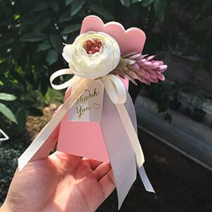 Amoleya Favor Boxes,Pack of 20 pcs DIY Wedding Favors Candy Boxes with Ribbon and Flower for Engagement, Bridal Shower Party, Princess Pink