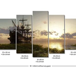 Pirate Ship Nautical Wall Art Viking Ship 5 Panel Painting The Picture Prints On Canvas Modern Artwork for Living Room Home Decor