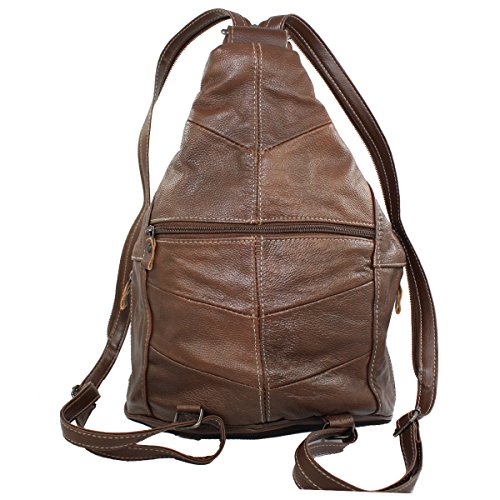 Women's Genuine Leather Sling Purse Handbag Convertible Shoulder Bag Tear Drop Backpack Mid Size Brown