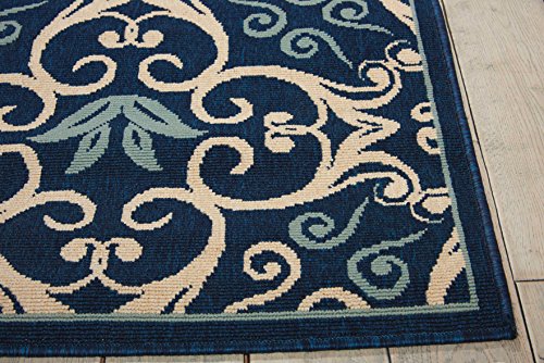 Nourison Caribbean Navy 7'10" x 10'6" Area-Rug, Geometric, Floral, Bed Room, Living Room, Dining Room, Kitchen, Easy-Cleaning, Non Shedding, (8' x 11')