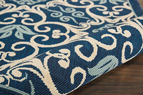 Nourison Caribbean Navy 7'10" x 10'6" Area-Rug, Geometric, Floral, Bed Room, Living Room, Dining Room, Kitchen, Easy-Cleaning, Non Shedding, (8' x 11')