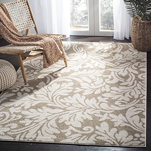 SAFAVIEH Amherst Collection 4' x 6' Wheat / Beige AMT425S Floral Non-Shedding Living Room Bedroom Accent Rug