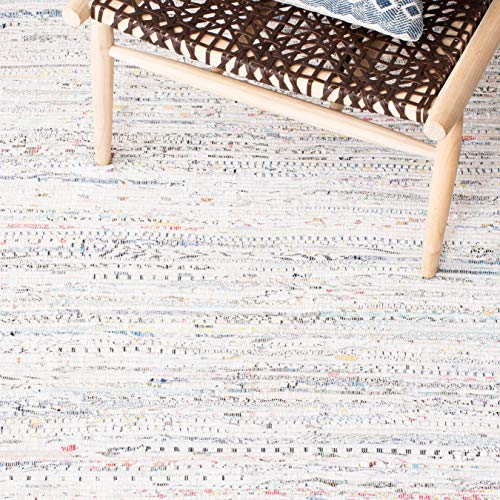 SAFAVIEH Rag Rug Collection 8' x 10' Ivory/Multi RAR121G Handmade Boho Stripe Cotton Area Rug