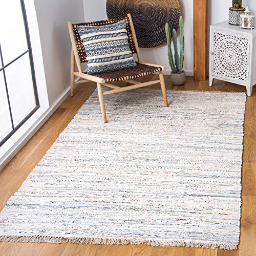 SAFAVIEH Rag Rug Collection 8' x 10' Ivory/Multi RAR121G Handmade Boho Stripe Cotton Area Rug