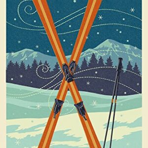 Aspen, Snowmass, Colorado, Crossed Skis Letterpress (16x24 Giclee Gallery Art Print, Vivid Textured Wall Decor)