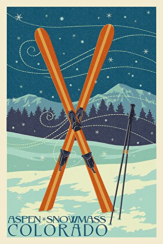 Aspen, Snowmass, Colorado, Crossed Skis Letterpress (16x24 Giclee Gallery Art Print, Vivid Textured Wall Decor)