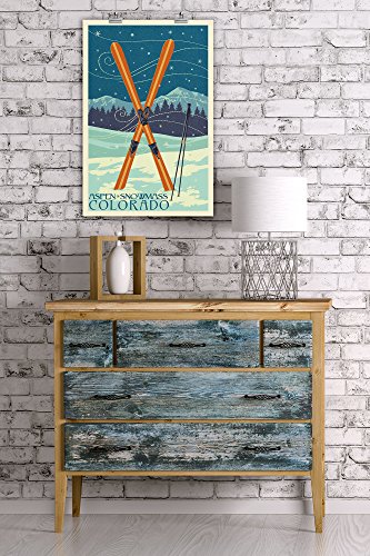 Aspen, Snowmass, Colorado, Crossed Skis Letterpress (16x24 Giclee Gallery Art Print, Vivid Textured Wall Decor)