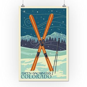 Aspen, Snowmass, Colorado, Crossed Skis Letterpress (16x24 Giclee Gallery Art Print, Vivid Textured Wall Decor)