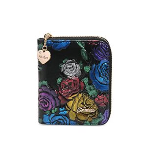 artseye women’s short zip around wallet (black rose)