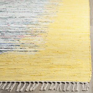 SAFAVIEH Montauk Collection 4' x 6' Ivory / Yellow MTK711Q Handmade Stripe Fringe Cotton Area Rug