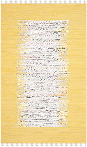 SAFAVIEH Montauk Collection 4' x 6' Ivory / Yellow MTK711Q Handmade Stripe Fringe Cotton Area Rug