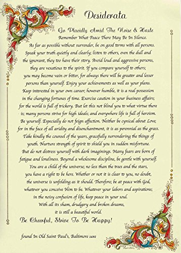 Desiderata Poem by Max Ehrmann on Handmade Florentine Paper (with 24k Gold Leaf Accent) Imported from Italy.