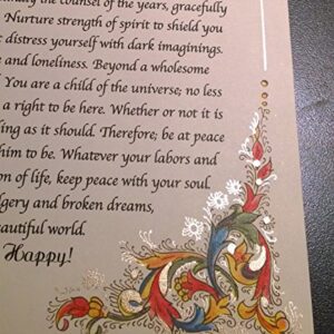 Desiderata Poem by Max Ehrmann on Handmade Florentine Paper (with 24k Gold Leaf Accent) Imported from Italy.