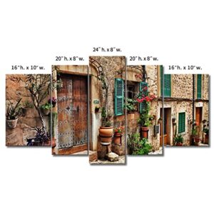 5 Panel Wall Art Streets of Italy Tuscany Towns Old Mediterranean Door Windows Flower Painting The Picture Print On Canvas Architecture Pictures for Home Decor Decoration Gift Piece