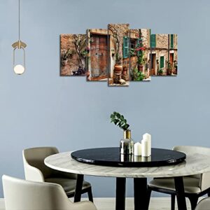 5 Panel Wall Art Streets of Italy Tuscany Towns Old Mediterranean Door Windows Flower Painting The Picture Print On Canvas Architecture Pictures for Home Decor Decoration Gift Piece