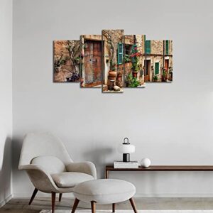 5 Panel Wall Art Streets of Italy Tuscany Towns Old Mediterranean Door Windows Flower Painting The Picture Print On Canvas Architecture Pictures for Home Decor Decoration Gift Piece