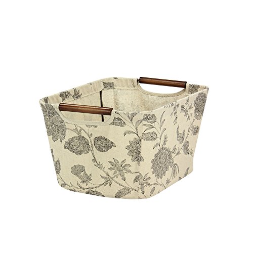 Household Essentials Small Tapered Storage Bin with Wood Handles, Floral Pattern