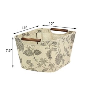 Household Essentials Small Tapered Storage Bin with Wood Handles, Floral Pattern