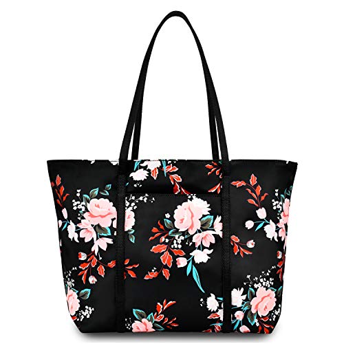 Floral Tote Bag Shoulder Bags For Women Waterproof Tote Handbags For Teens Beach School - Black Flower