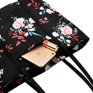 Floral Tote Bag Shoulder Bags For Women Waterproof Tote Handbags For Teens Beach School - Black Flower