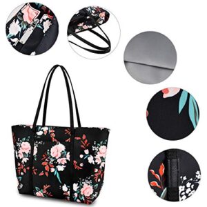 Floral Tote Bag Shoulder Bags For Women Waterproof Tote Handbags For Teens Beach School - Black Flower