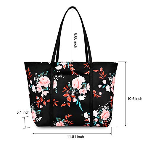 Floral Tote Bag Shoulder Bags For Women Waterproof Tote Handbags For Teens Beach School - Black Flower