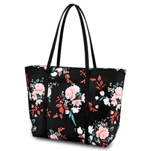 Floral Tote Bag Shoulder Bags For Women Waterproof Tote Handbags For Teens Beach School - Black Flower