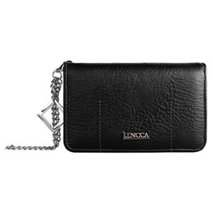 lencca kymira ii vegan leather smartphone clutch wallet purse with removable chain wrist strap – black/marine