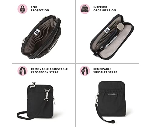 Baggallini Bryant Smartphone Pouch and-Purse - Lightweight, Water Resistant-Travel-Bag with RFID Protection, Adjusts to Become-Belt-Bag or -Fanny Pack Black