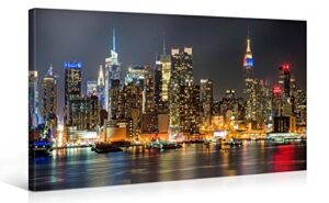 picanova illuminated manhattan new york 100 x 50 cm – premium canvas print – art print on 2 cm wooden stretcher frame for bedroom and living room print on canvas, multi-colour