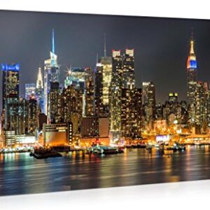 Picanova Illuminated Manhattan New York 100 x 50 cm - Premium Canvas Print - Art Print on 2 cm Wooden Stretcher Frame for Bedroom and Living Room Print on Canvas, Multi-Colour