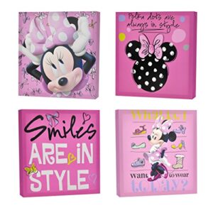 idea nuova disney minnie mouse 4 piece canvas wall art, children’s home décor,12-1/4″l x 12-1/4″w x 1-1/2″h,nk318680