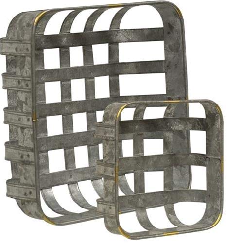 CWI Washed Galvanized Metal Basket- Small and Large - Square Metal Baskets for Storage - Country Home Decor - 2