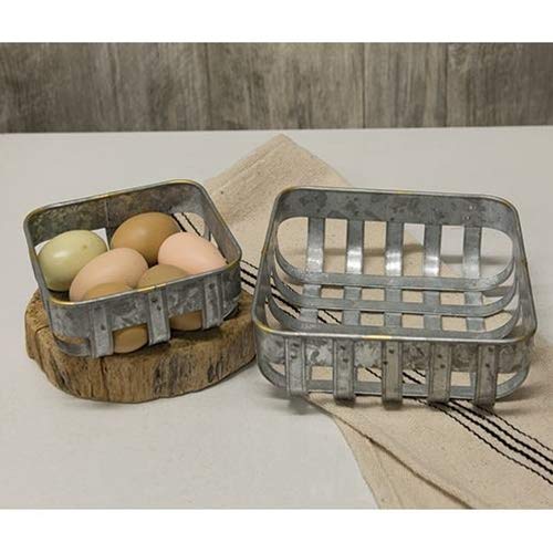 CWI Washed Galvanized Metal Basket- Small and Large - Square Metal Baskets for Storage - Country Home Decor - 2