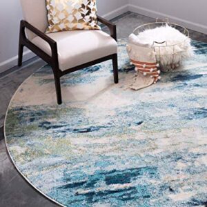 Unique Loom Chromatic Collection Modern & Vibrant Abstract Area Rug For Any Home Décor (6' 0 x 6' 0 Round, Light Blue/Beige)