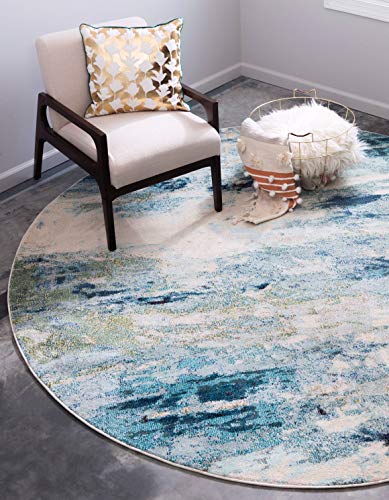 Unique Loom Chromatic Collection Modern & Vibrant Abstract Area Rug For Any Home Décor (6' 0 x 6' 0 Round, Light Blue/Beige)