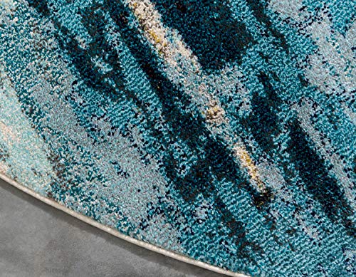 Unique Loom Chromatic Collection Modern & Vibrant Abstract Area Rug For Any Home Décor (6' 0 x 6' 0 Round, Light Blue/Beige)