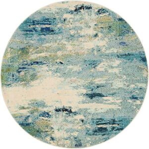 Unique Loom Chromatic Collection Modern & Vibrant Abstract Area Rug For Any Home Décor (6' 0 x 6' 0 Round, Light Blue/Beige)