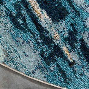 Unique Loom Chromatic Collection Modern & Vibrant Abstract Area Rug For Any Home Décor (6' 0 x 6' 0 Round, Light Blue/Beige)