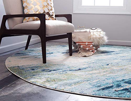 Unique Loom Chromatic Collection Modern & Vibrant Abstract Area Rug For Any Home Décor (6' 0 x 6' 0 Round, Light Blue/Beige)