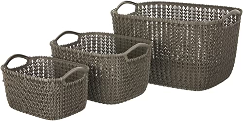 Set of 3 Knit Baskets L + S + XS Brown