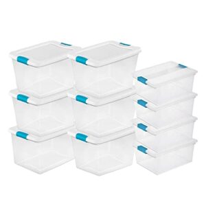 sterilite 64 qt latching box large stackable clear plastic storage totes, 6 pack & deep clip container bins for organization and storage, 4 pack