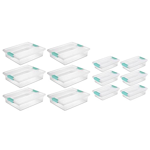 Sterilite Large Clip (6 Pack) & Small Clip (6 Pack) Clear Plastic Storage Organizer Tote Container Bin Box for Home Office Organization and Storage